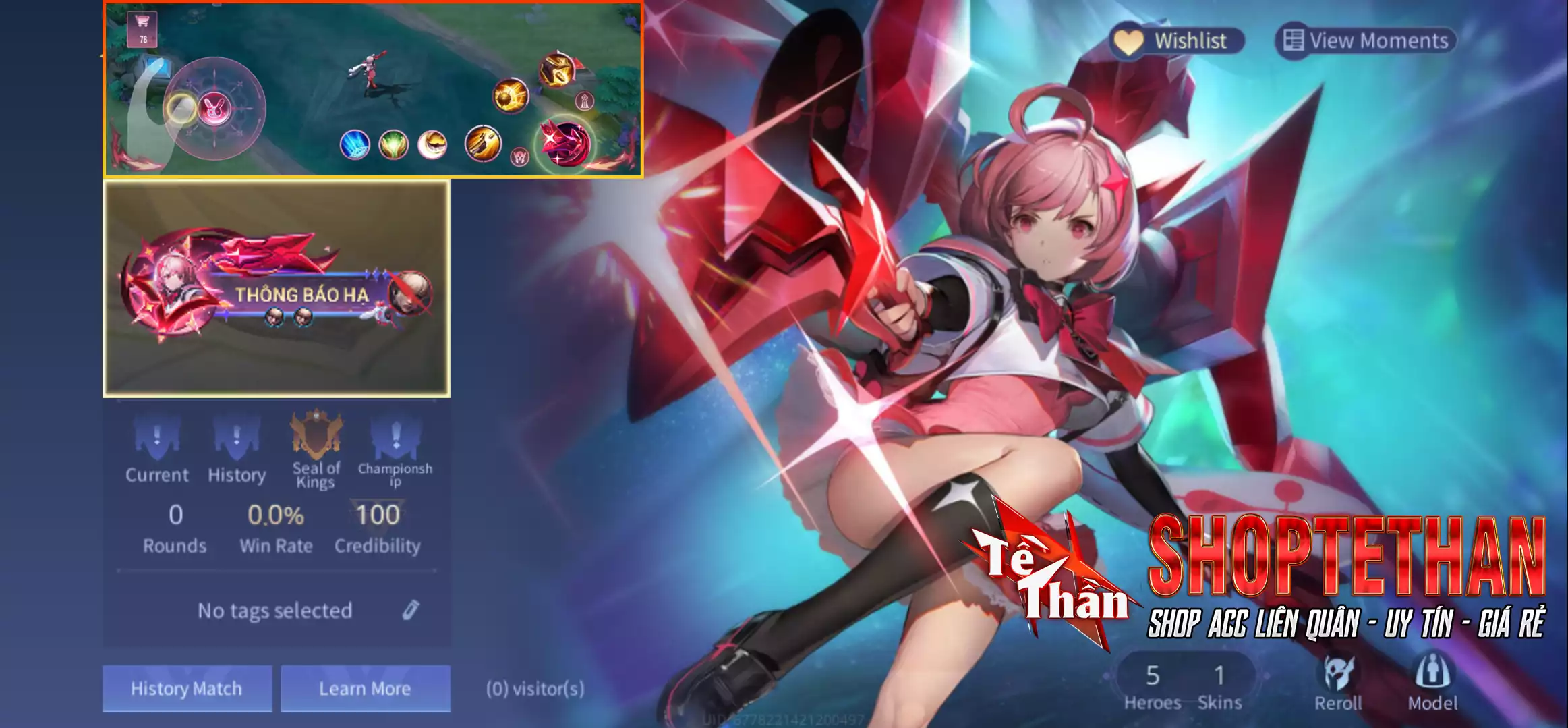 Acc #61717: ACC REG: Violet thứ nguyên vệ thần, có nút bấm, có thông báo hạ, sẵn tướng, free đổi ...